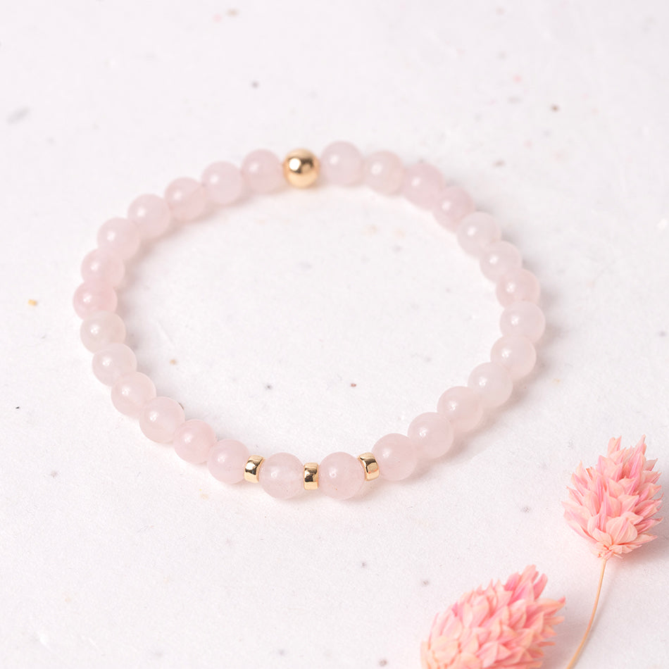 Rose Quartz Gemstone Bracelet - 6mm Beads with Gold Filled Accents ...