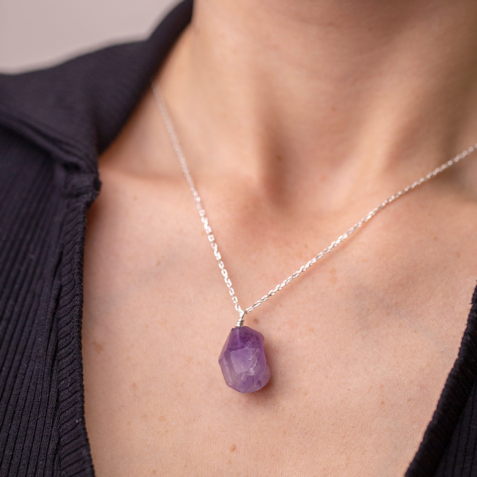 Natural Amethyst Necklace - Raw Amethyst Crystal Pendant on Sterling ...