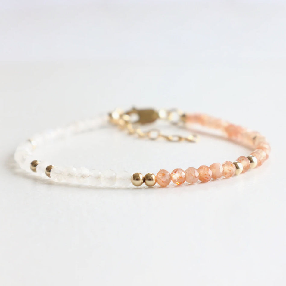 Moonstone & Sunstone Cancer Birthstone Bracelet – Dainty Faceted Beads ...